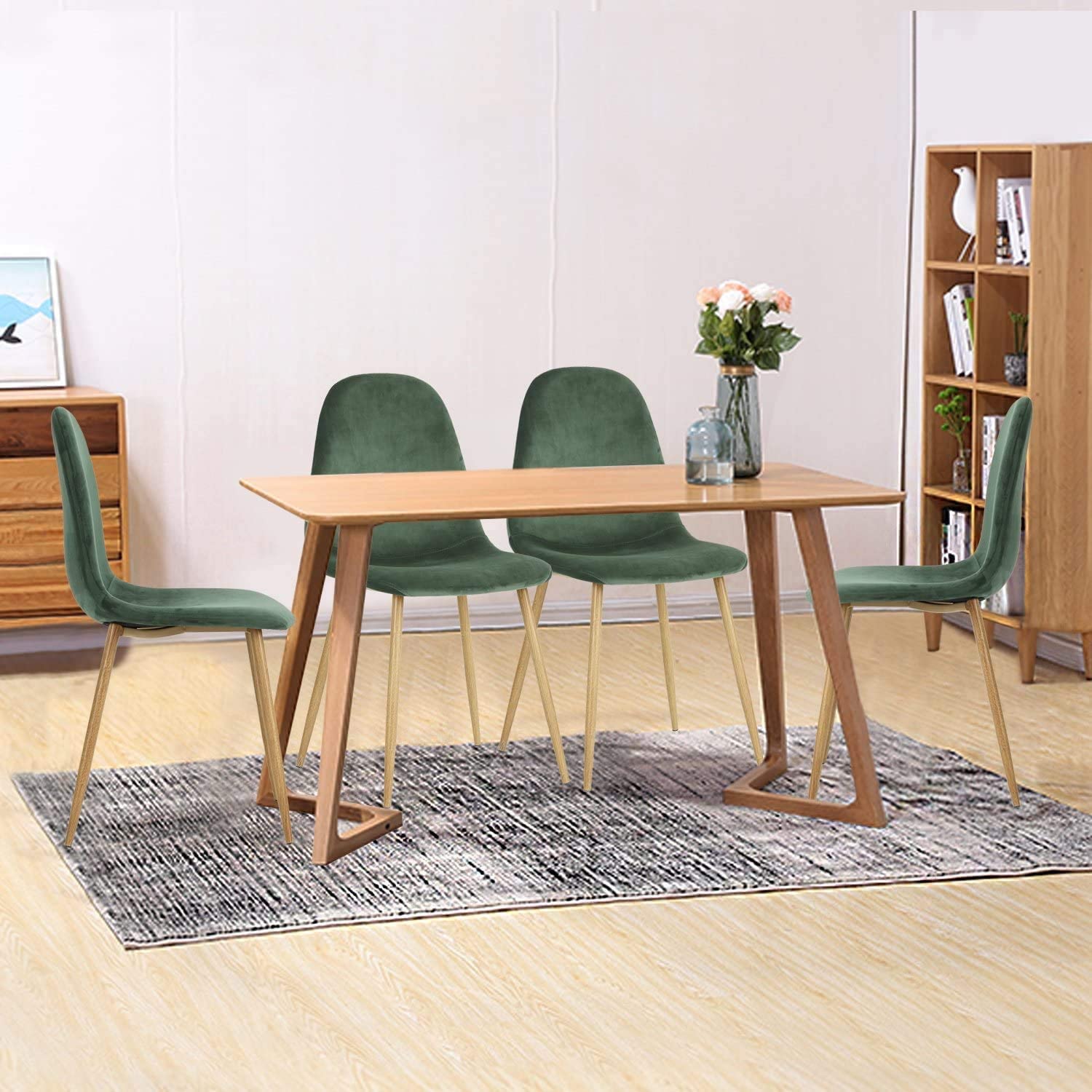 GreenForest Velvet Dining Chairs Set of 4,Dining Kitchen Room Chairs, Mid Century Modern Upholstered Side Chairs with Metal Legs,Dark Green
