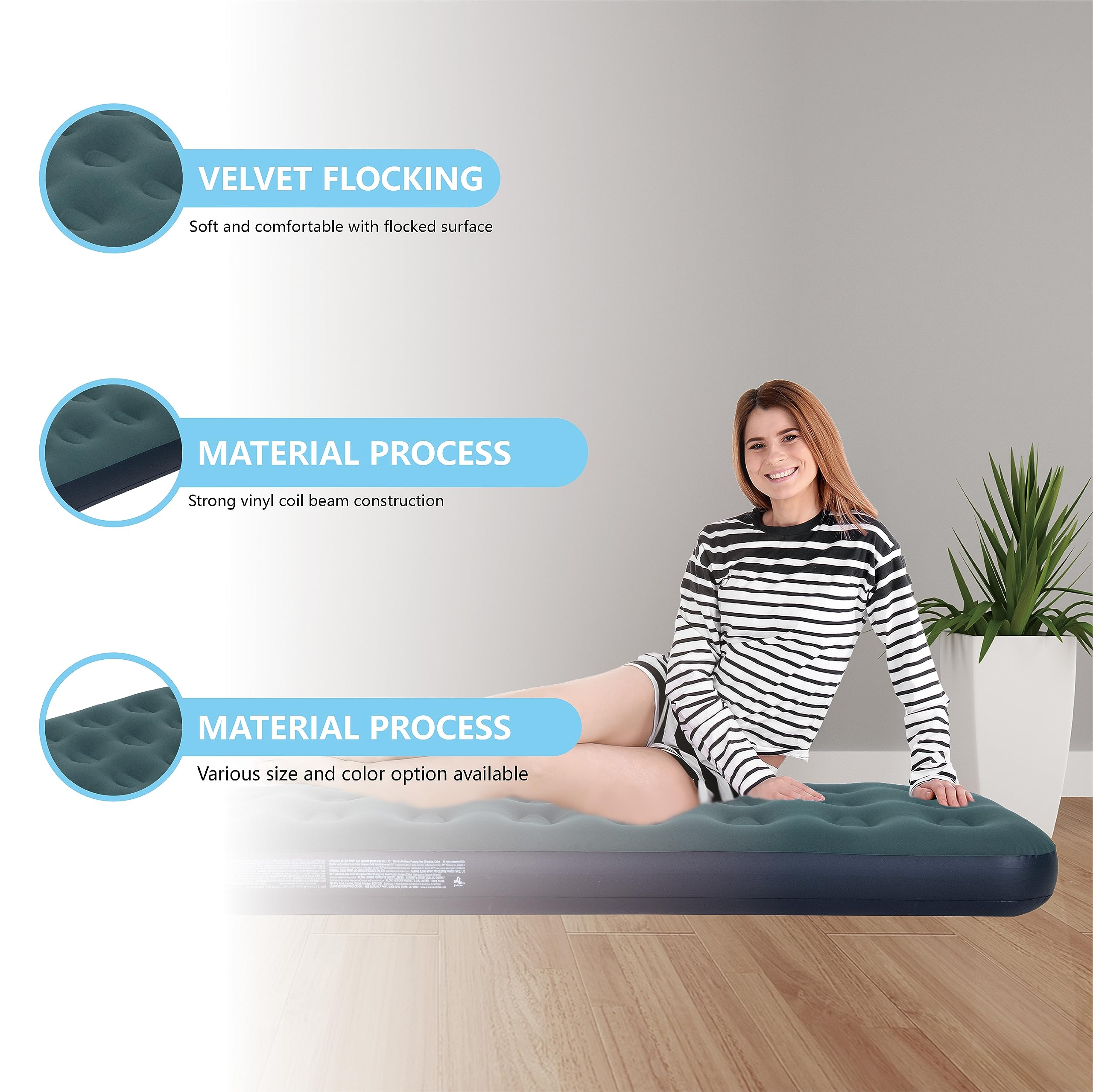 AVENLI Single Size Air Mattress for Inflatable Portable Blow Up Mattresses with Flocked top Foldable Air Bed for Tent Camping Home Travel Backpacking