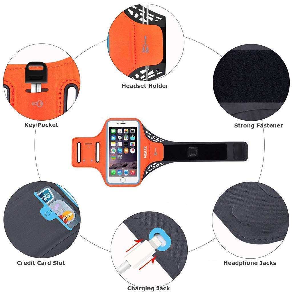 Agoz Armband Cell Phone Holder Sports Case Gym Running Biking Exercise Key Credit Card Bag Compatible with Apple iPhone 15 (5.8"), iPhone 11 PRO, iPhone Xs, X, iPhone 8, 7 (for Bare Phone)(Turquoise)