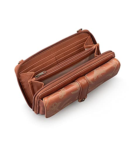 The Sak Sequoia Leather Smartphone Flap Crossbody, Chestnut Floral Etch