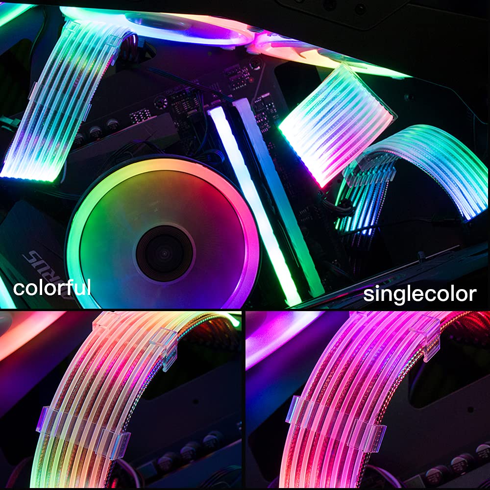 ARGB Extension Cable Kit 24-Pin ATX Motherboard 8-Pin PCIE 8-Pin GPU Addressable with RGB Controllerfor Computer Gaming Case (24-Pin PSU+8-Pin GPU)
