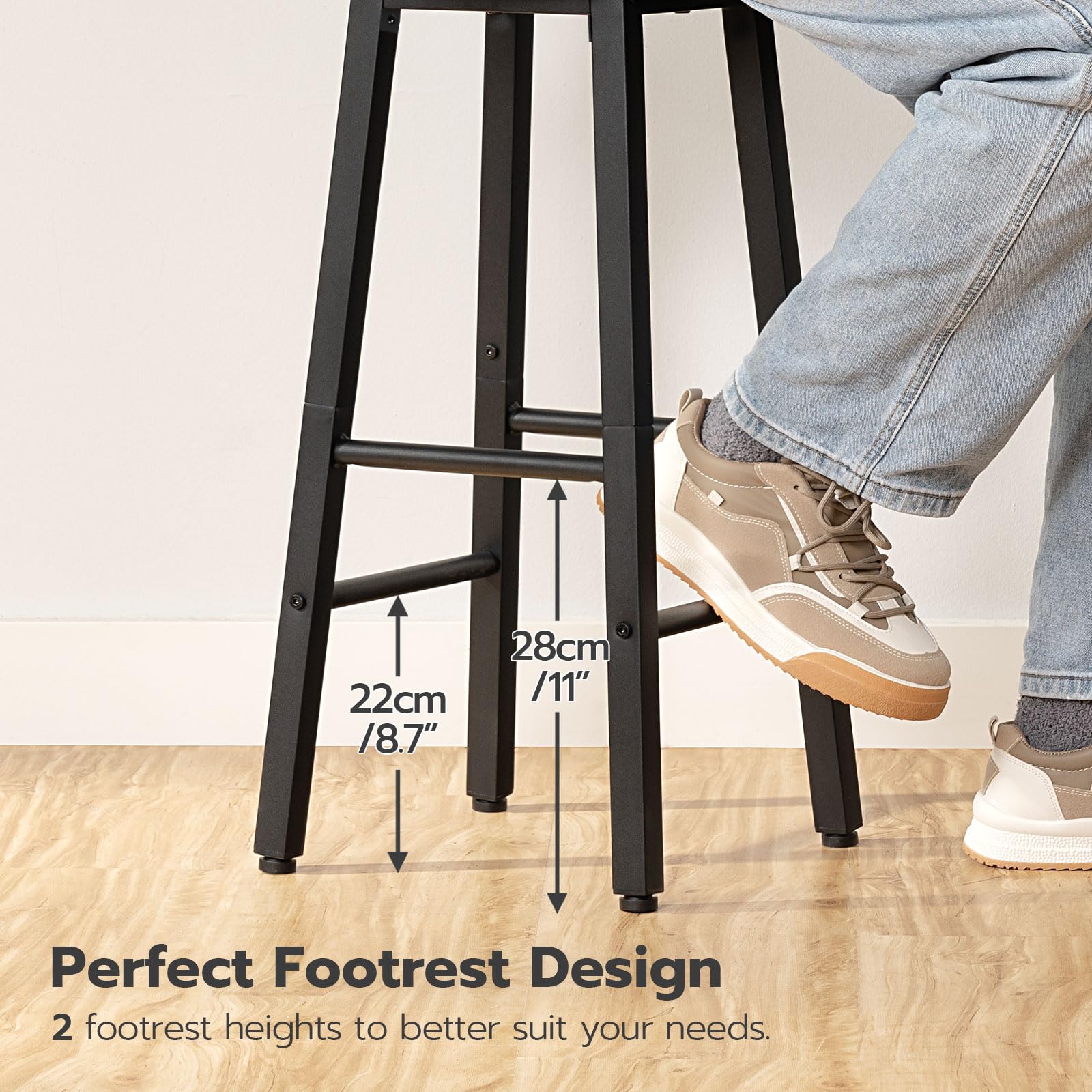HOOBRO Bar Stools Set of 2, Counter Height Bar Stools, 25.8" Bar Stools for Kitchen Island, Industrial Kitchen Bar Chairs, for Dining Room, Kitchen, Bar, Greige and Black BG07BY01G1