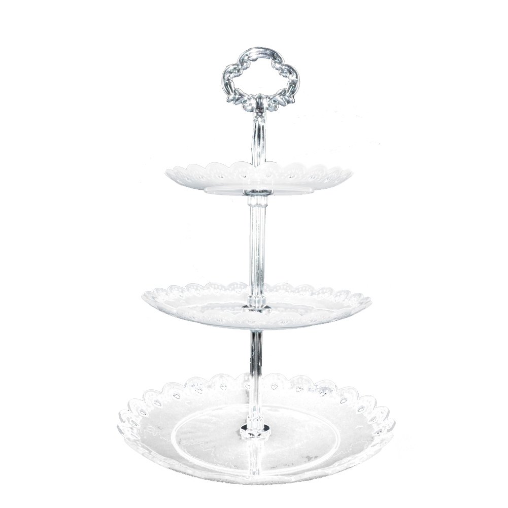 Artliving 3-tier Plastic Cake Stand-Dessert Stand-Cupcake Stand-Tea Party Serving Platter Clear Silver