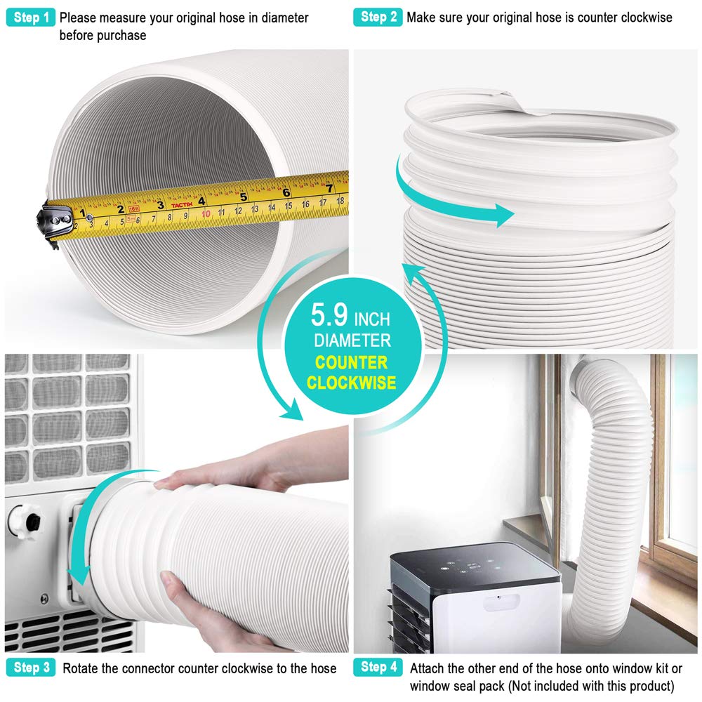 Air Conditioner Hose, Portable Exhaust Vent Hose with 5.9 Inch (6‘’) Diameter, Counterclockwise AC Hose Length to 80 Inch, Universal Replacement AC Vent Hose for LG and Many More Portable AC