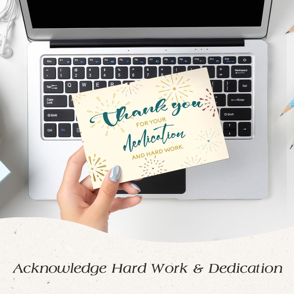 BIROYAL 24 Pack Employee Appreciation Cards with Envelopes - 5 * 8 In Blank Employee Thank You Cards - Ideal for Employee Recognition - Appreciation Cards for Team Staff Teacher (Firework Design)