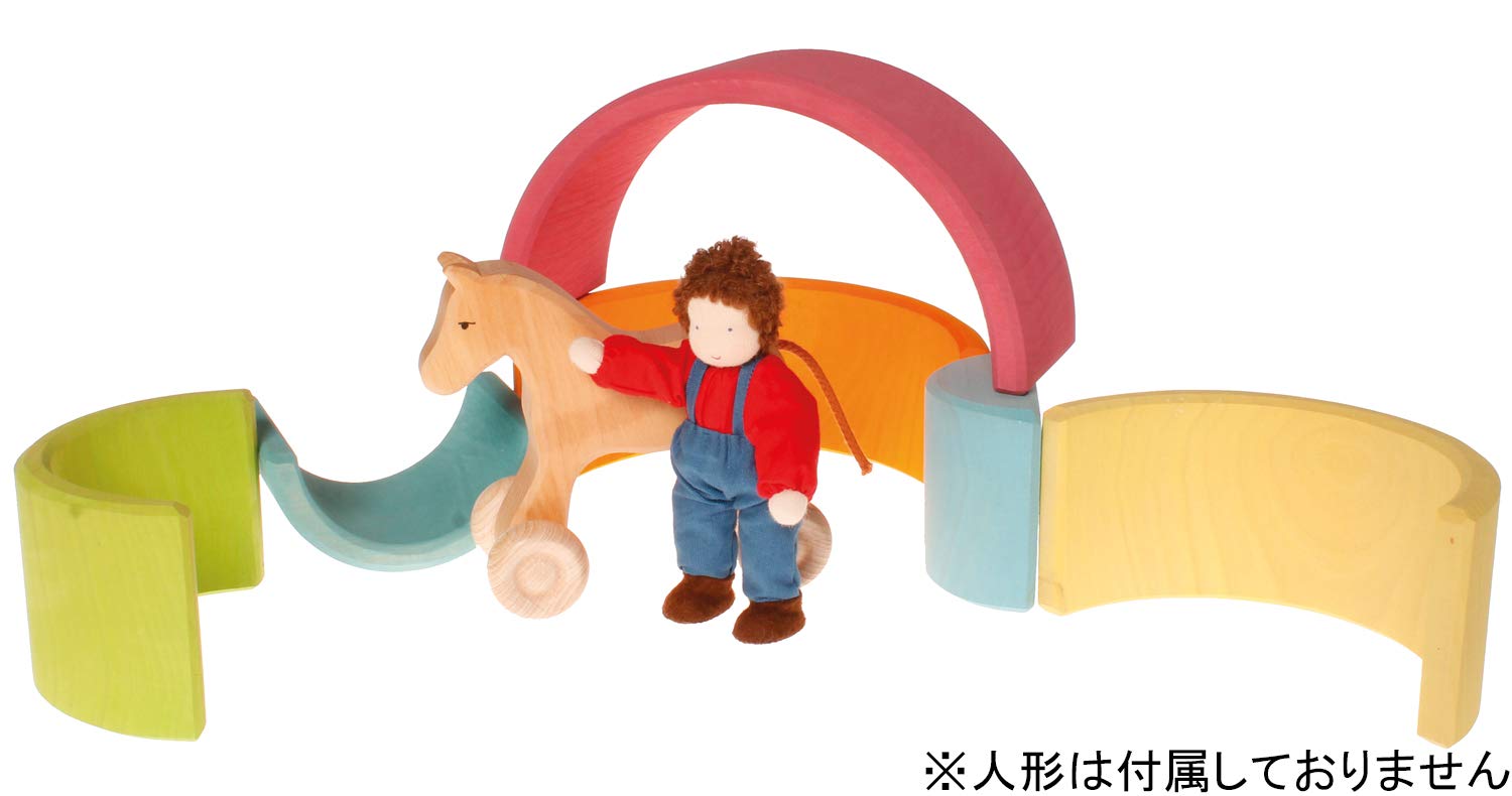 Grimm's Spiel und Holz Design Large 6-Piece Pastel Rainbow Stacker, Open-Ended Wooden Nesting & Stacking Toy Blocks