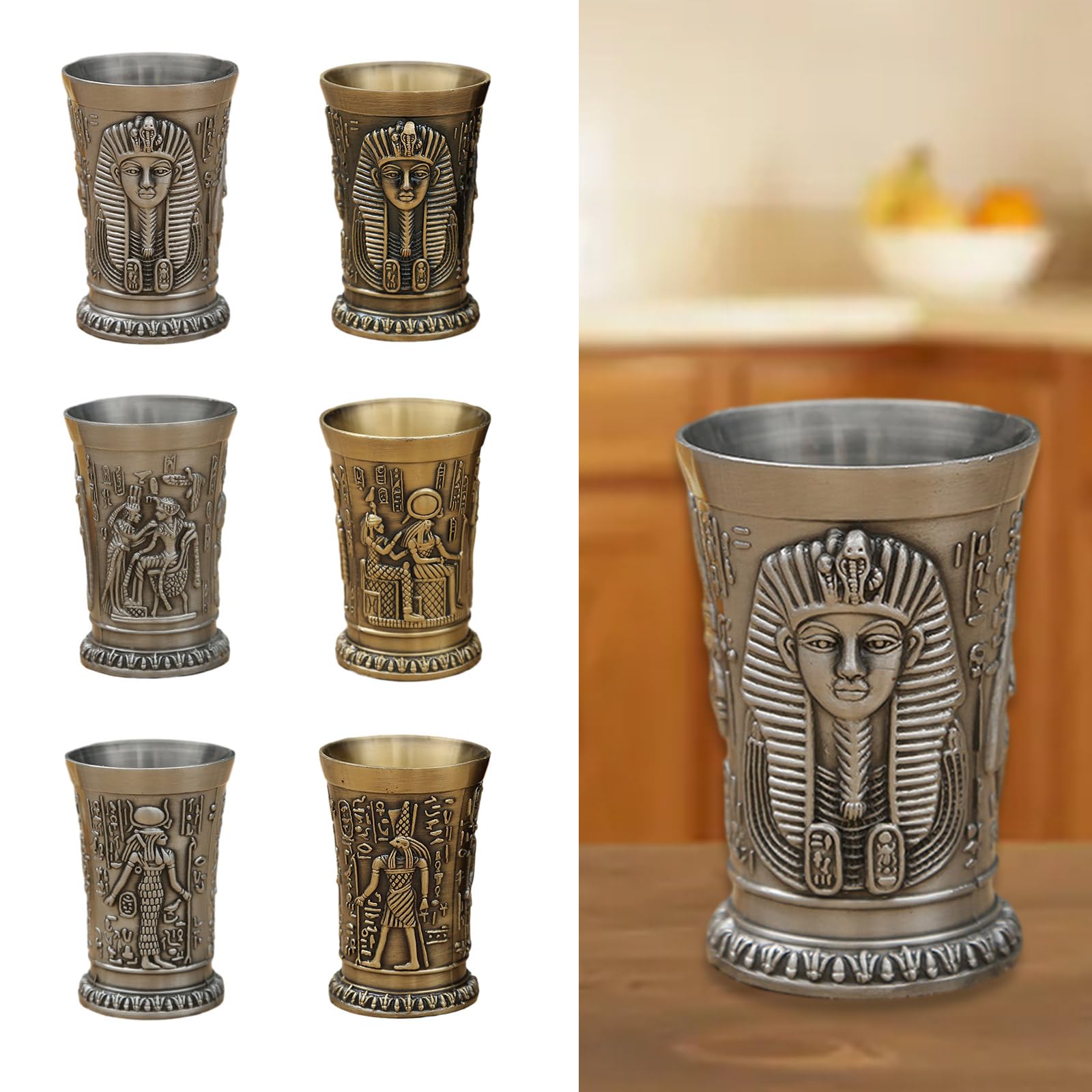 AOOOWER Ancient Drinkware Metal Vintage Egyptian Glass Egypt Wine Cup Red Wines Goblet Cup Embossed Engraving Glass Vintage Metal Wine Glass