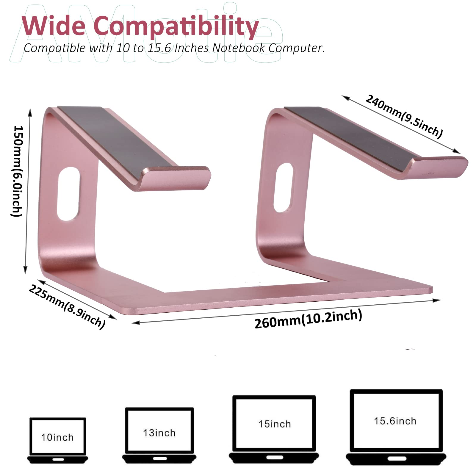 AMOTIE Laptop Desk Stand, Ergonomic Aluminum Laptops Elevator for Desk, Notebook Holder Stand Compatible with MacBook Pro/Air HP Lenovo Samsung Huawei ,All 10-15.6" Laptops,Pink Gold