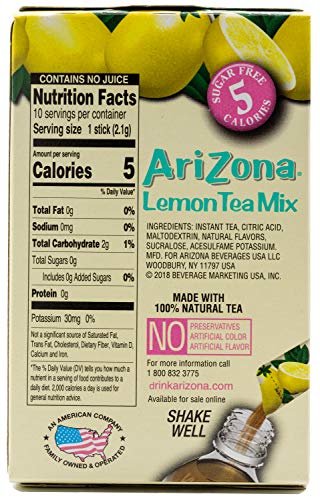 Arizona Lemon Iced Tea Stix Sugar Free, 10Countper Box (Pack of 6), Low Calorie Single Serving Drink Powder Packets, Just Add Water for a Deliciously Refreshing Iced Tea Beverage
