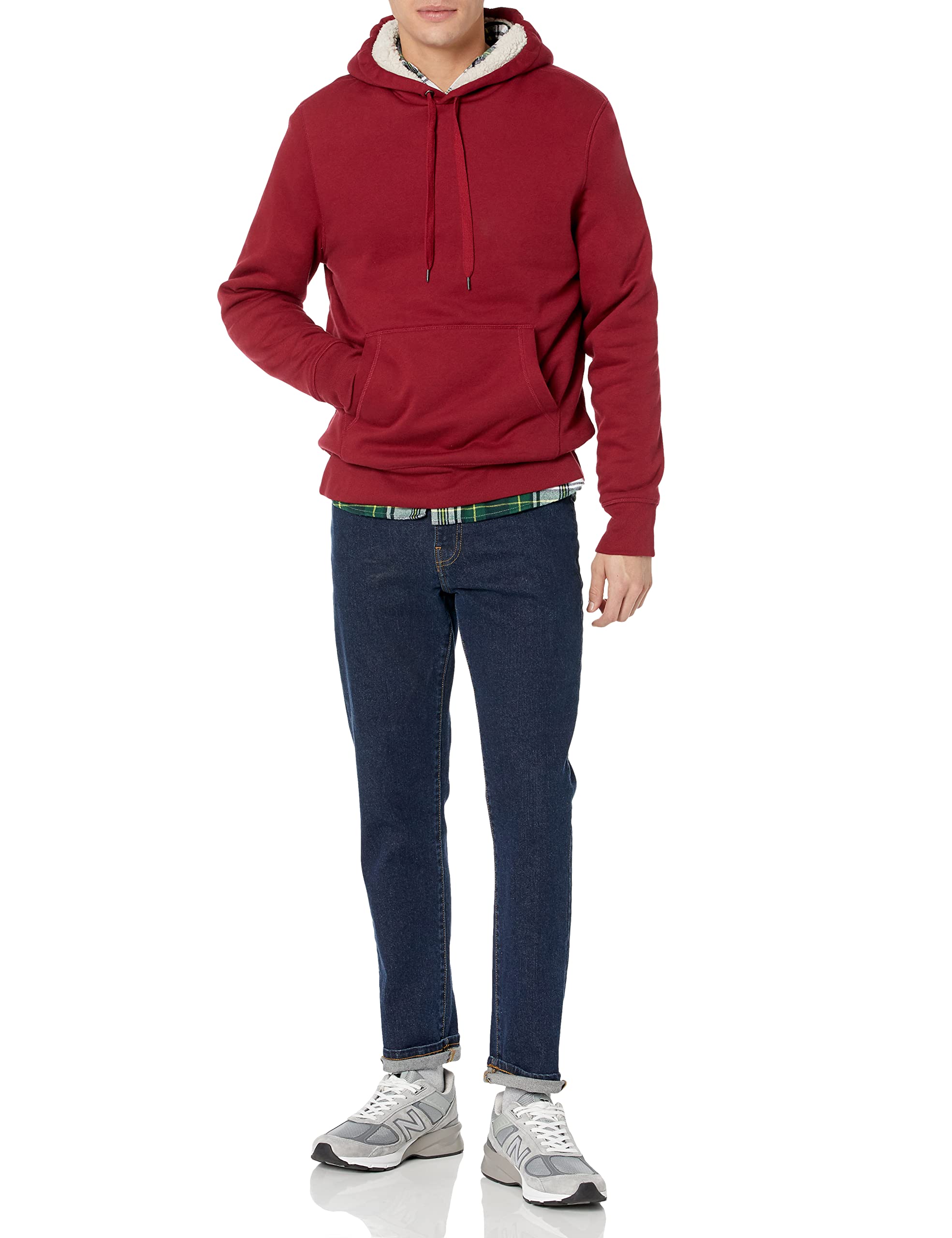 Amazon Essentials Men's Sherpa-Lined Pullover Hoodie, Red, Small
