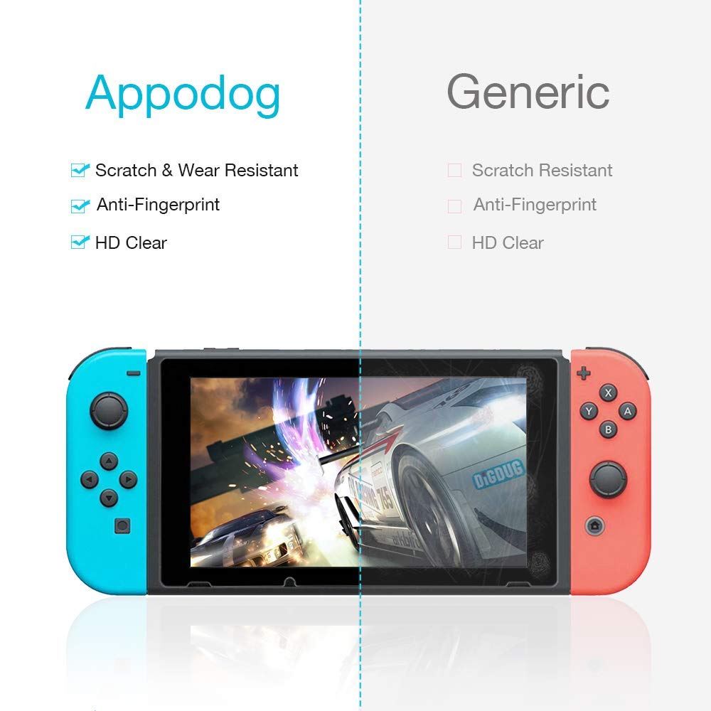 Appodog Nintendo Switch Screen Protector 2 Pack Tempered Glass Screen Saver Protector Transparent HD Clear Anti-Scratch Screen Film High Transparency 0.3mm 9H Hardness Console Compatible Shatter-Proof