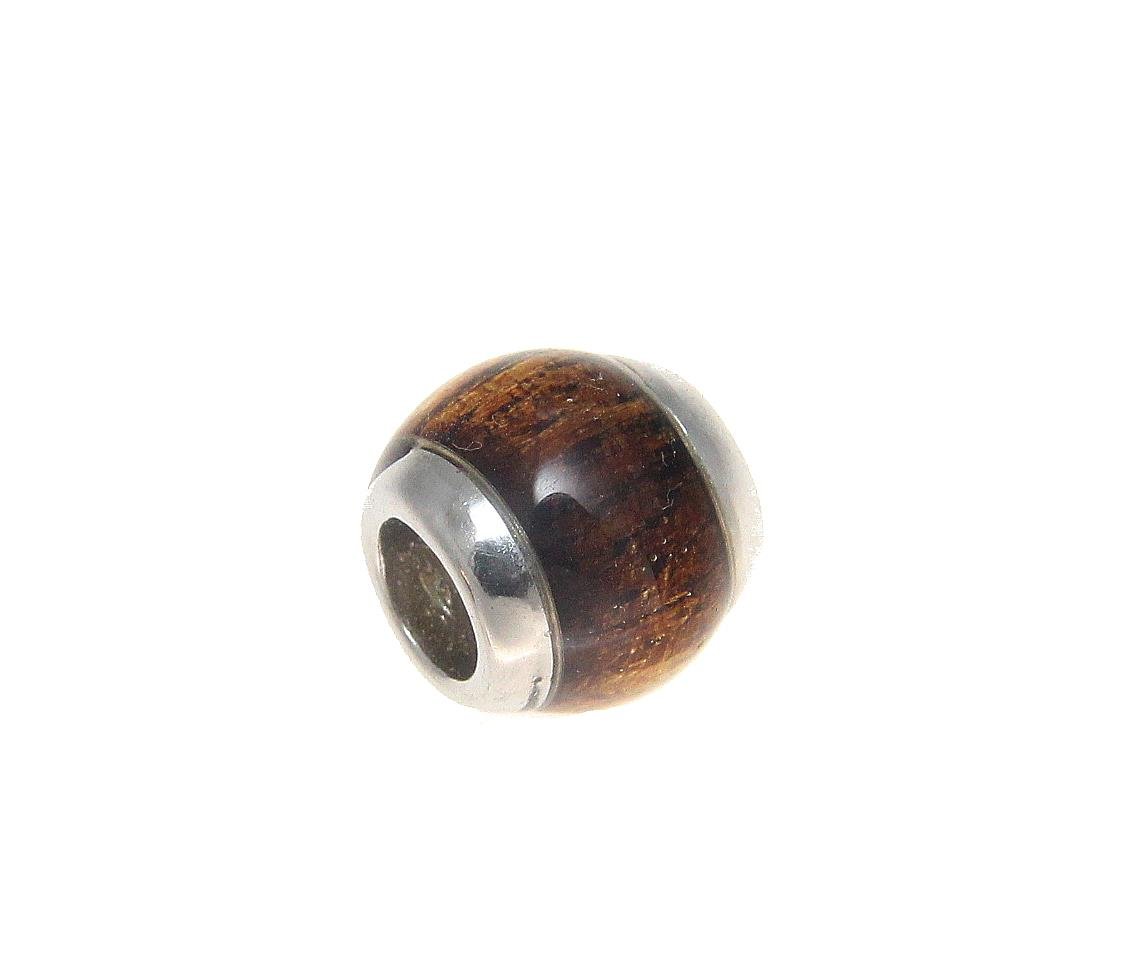 Arthur's Jewelry Genuine inlay Hawaiian koa wood barrel bead slide charm pendant 925 sterling silver 9.3mm