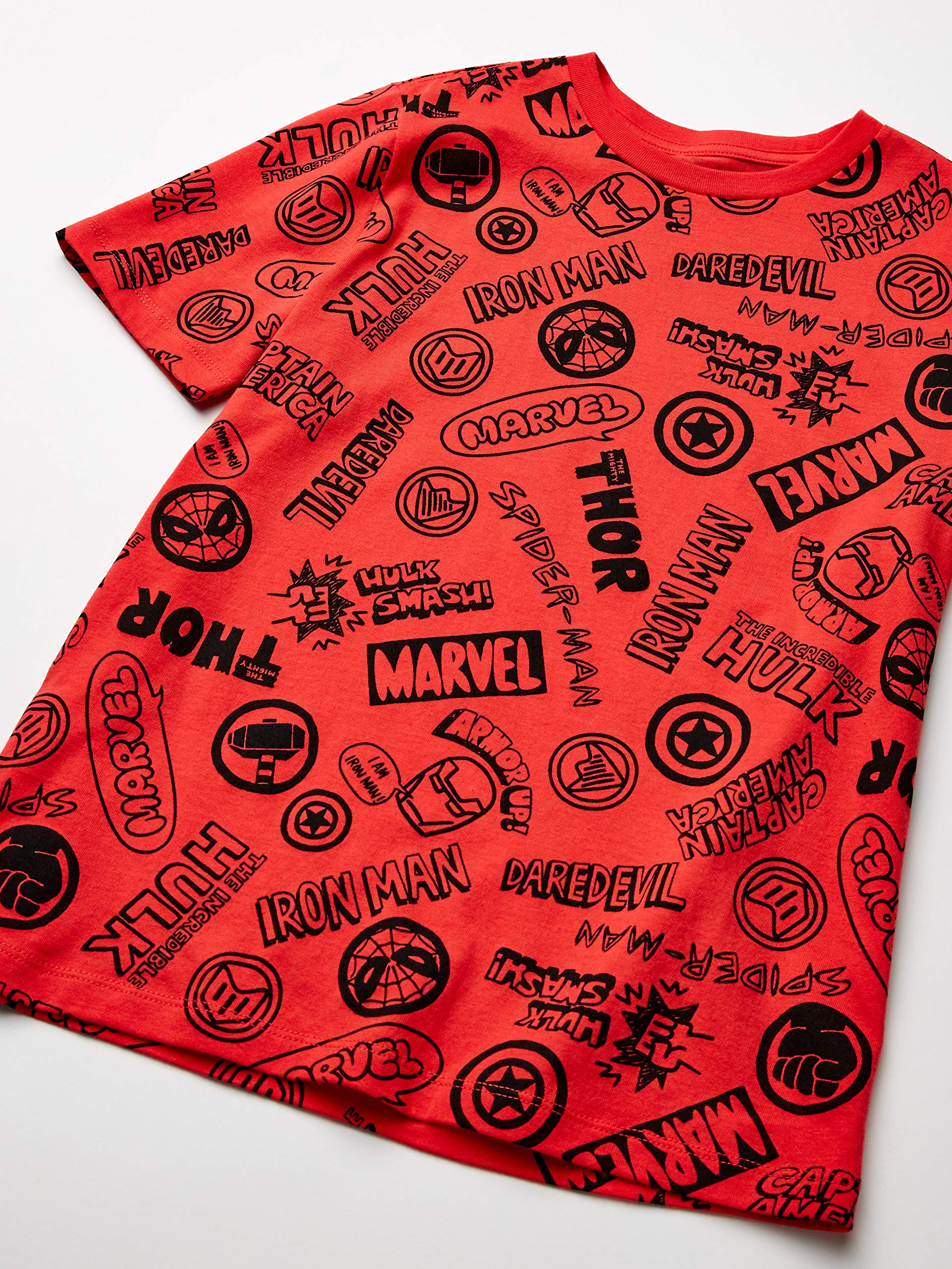 Amazon Essentials Disney | Marvel | Star Wars Boys' Short-Sleeve T-Shirts (Previously Spotted Zebra), Pack of 4, Marvel Heroes Print, X-Small