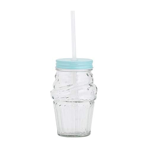 Amici Home Ice Cream Mason Jar | Set of 3 | Glass Drinking Jar with Assorted Lids and Reusable Straw | 16 Ounce Capacity | Drinkware for Ice Cream and Summer Beverages