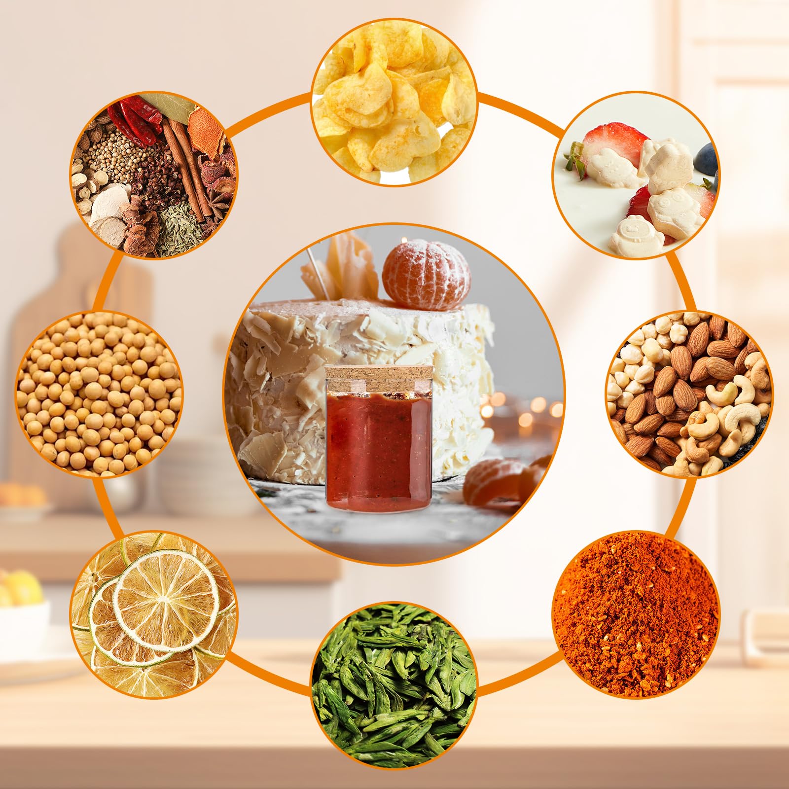 DNIENKGE Airtight Glass Storage Containers with cork Lid, for Kitchen Pantry Organization and Storage jar,Ideal for Coffee Beans Snacks Flour Cereal Sugar Tea 16oz. (Circular 3.9 * 3.3in*2pcs)