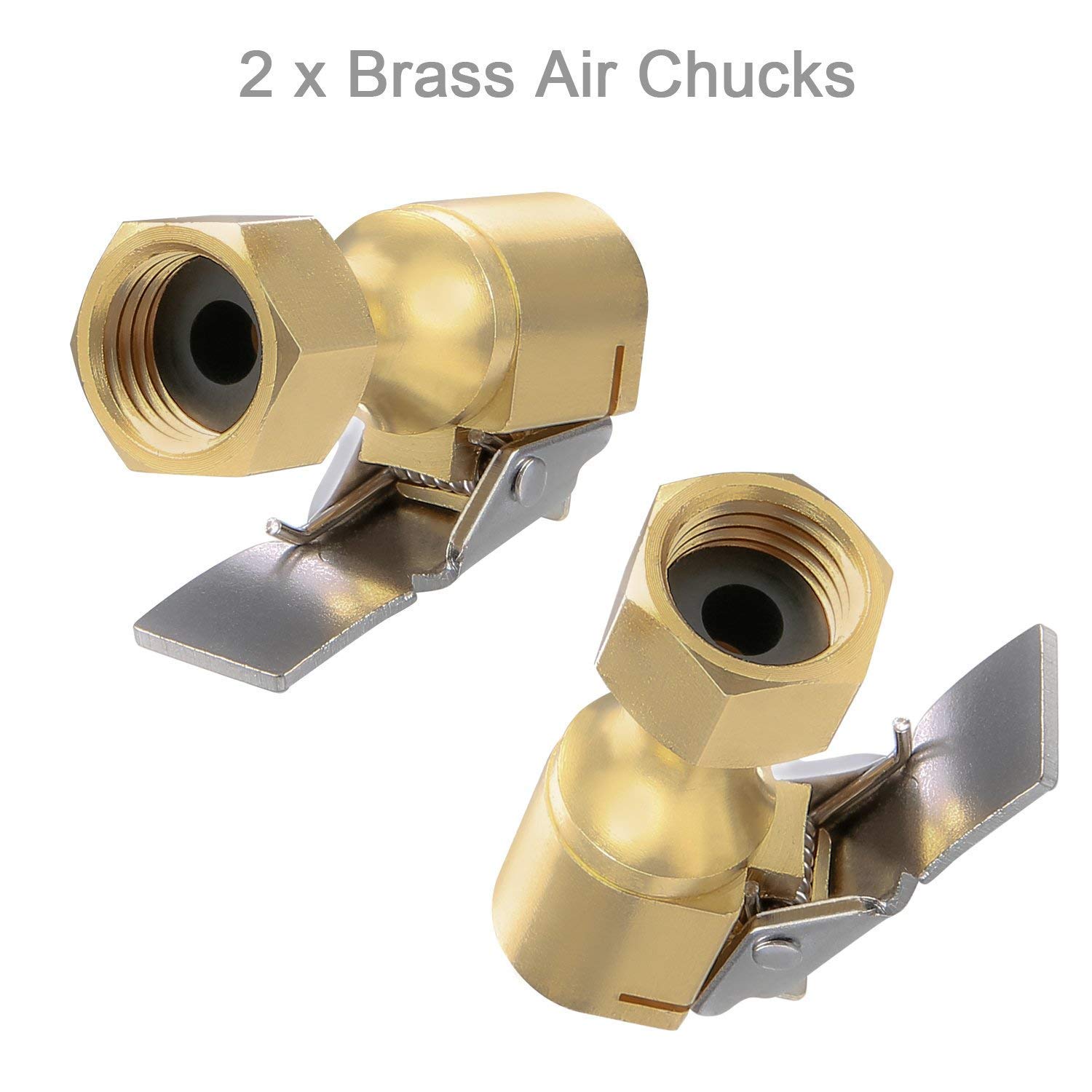 AstroAI Air Chuck, Heavy Duty Closed Flow Lock On Tire Chuck with Clip for Inflator Gauge Compressor Accessories, Yellow, 2 Pack