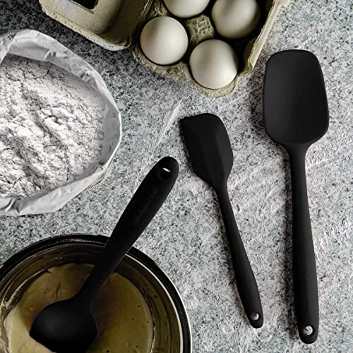 Allyooly Kitchen Utensils Set, Silicone Cooking Utensils Set Premium Quality Non-stick Heat Resistant Kitchen Utensils,Cookware with Stainless Steel Handle (5pcs-BLACK)