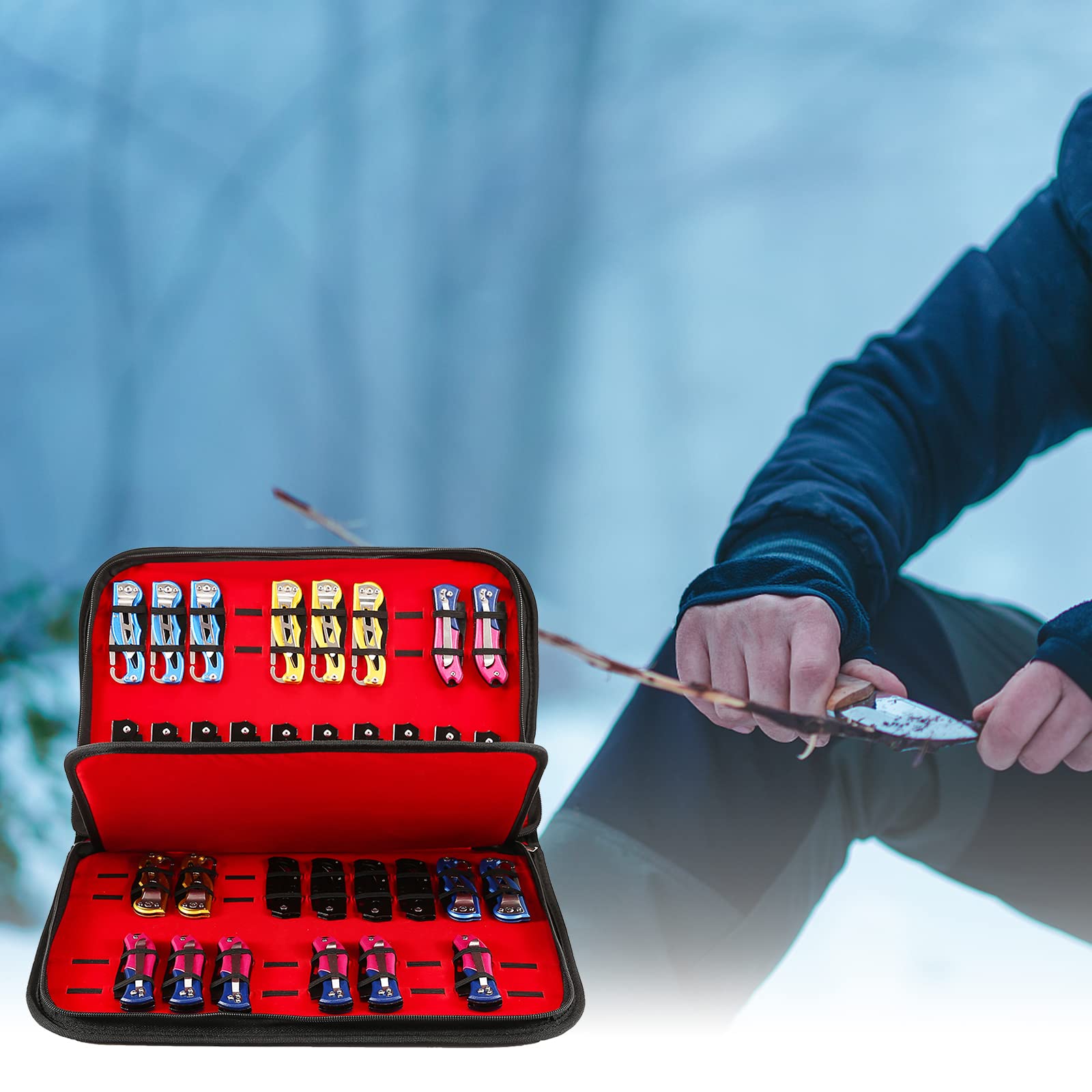 ATAZUA Knife Storage Bag with 40 Slots Waterproof PU Pocket Knife Storage Case Small Knife Display Case PU Knife Cases 15 x 24 inch