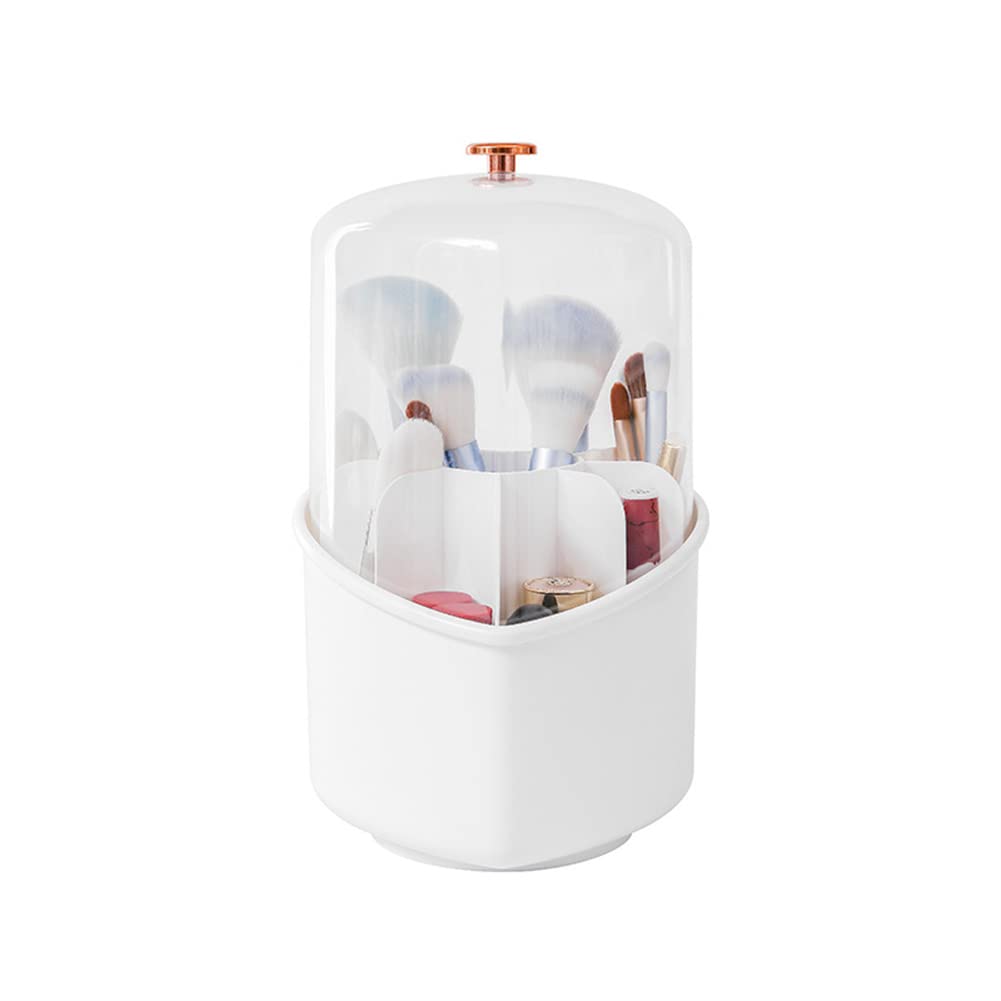 Birsppy Srutirbo Makeup Brush Holder 360 Degree Rotating Brush Organizer with Clear Lid, Brush Storage Box Dust Proof Makeup Organizer for Bathroom, Vanity, Makeup Container (Heart White)