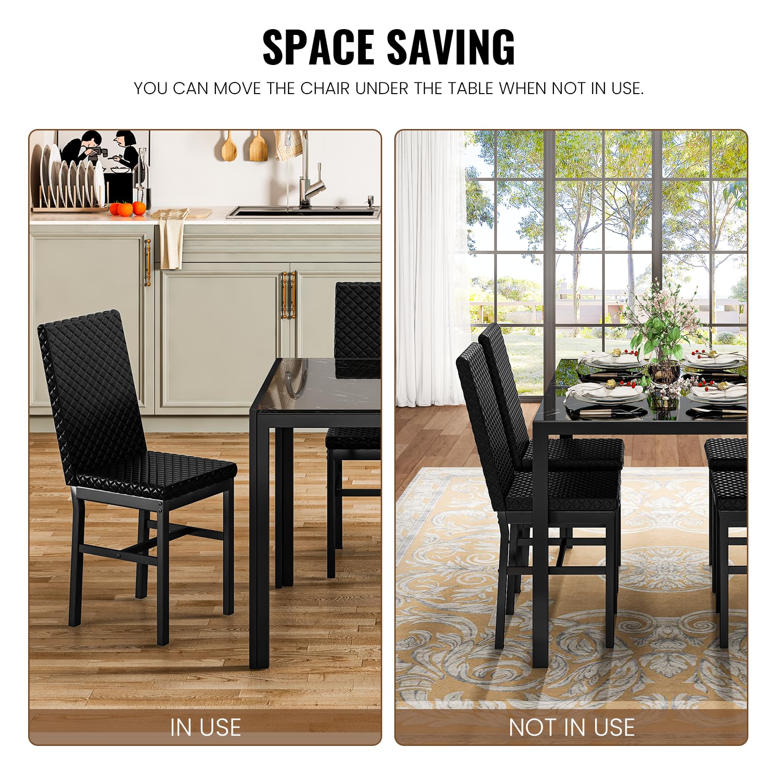 AWQM Dining Table Set for 4, Industrial 47.2" Kitchen Table and Chairs for 4, 5 Piece Dining Room Table Set with Curved Chairs, Metal Frame for Breakfast Nook, Dining, Kitchen - Rustic Brown