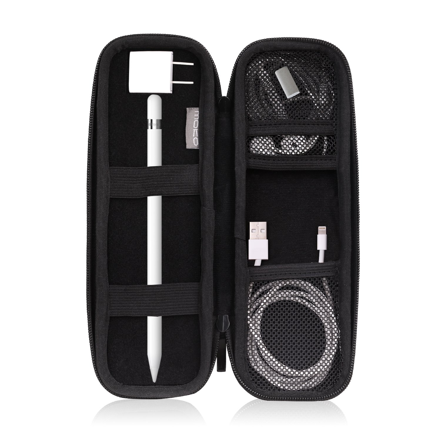 MoKo Pencil Holder Case for Apple Pencil 2nd/1st, PU Leather Case Fit for Apple Pen Accessories, Samsung, Huawei, USB Cable, Earphone Easy Carrying Case Bag,Black