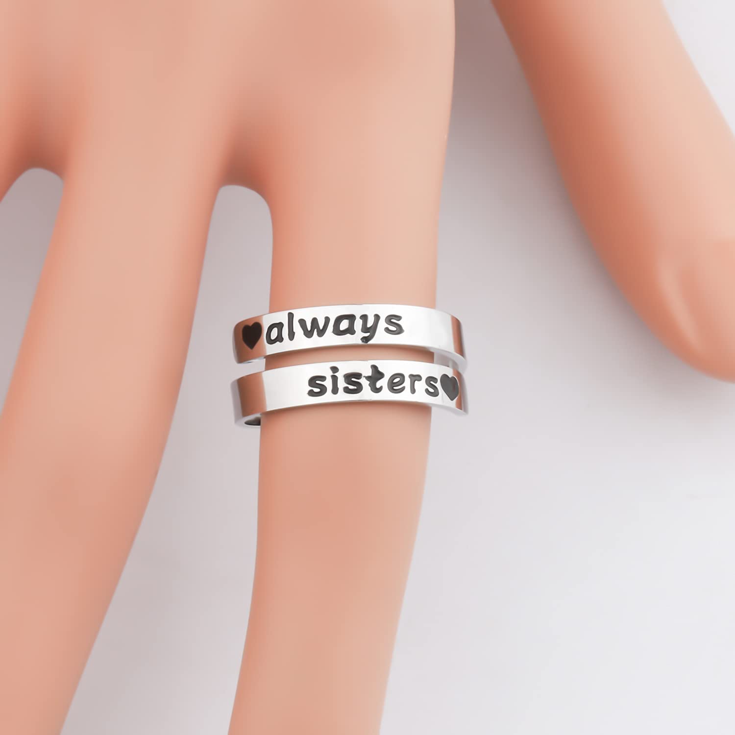 BAUNA 2PCS Best Friends Rings Pinky Promise Adjustable Spiral Wrap Twist Ring Always Sisters for Family Twins Sisters (Twin Sisters Rings)