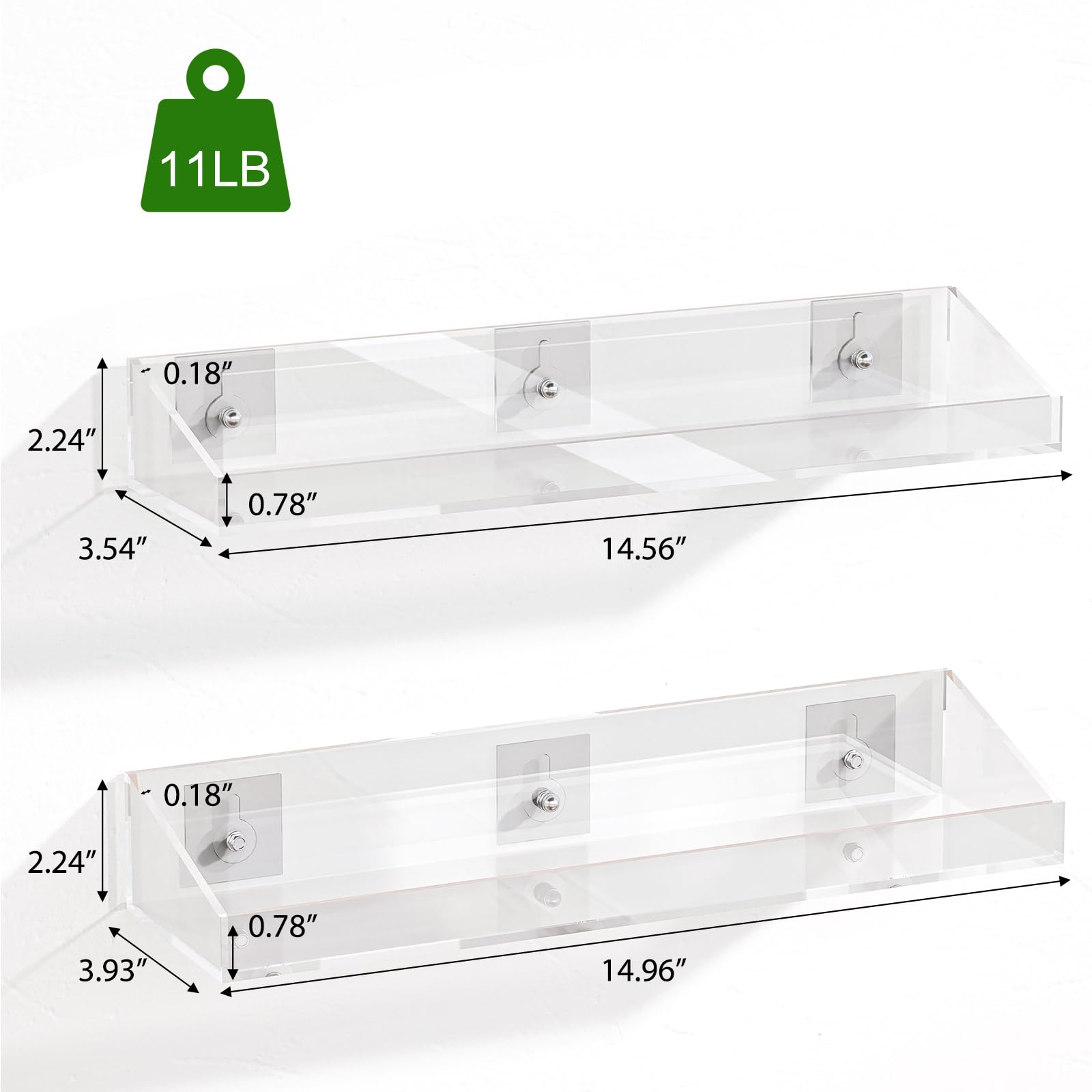Fixwal 2 Pack Acrylic Shower Caddy Shelves, Storage Self Adhesive Clear Bathroom Strong Organizer Rack No Drilling for Shower Inside Home Kitchen Dormitory RV Accessories First Apartment Essentials