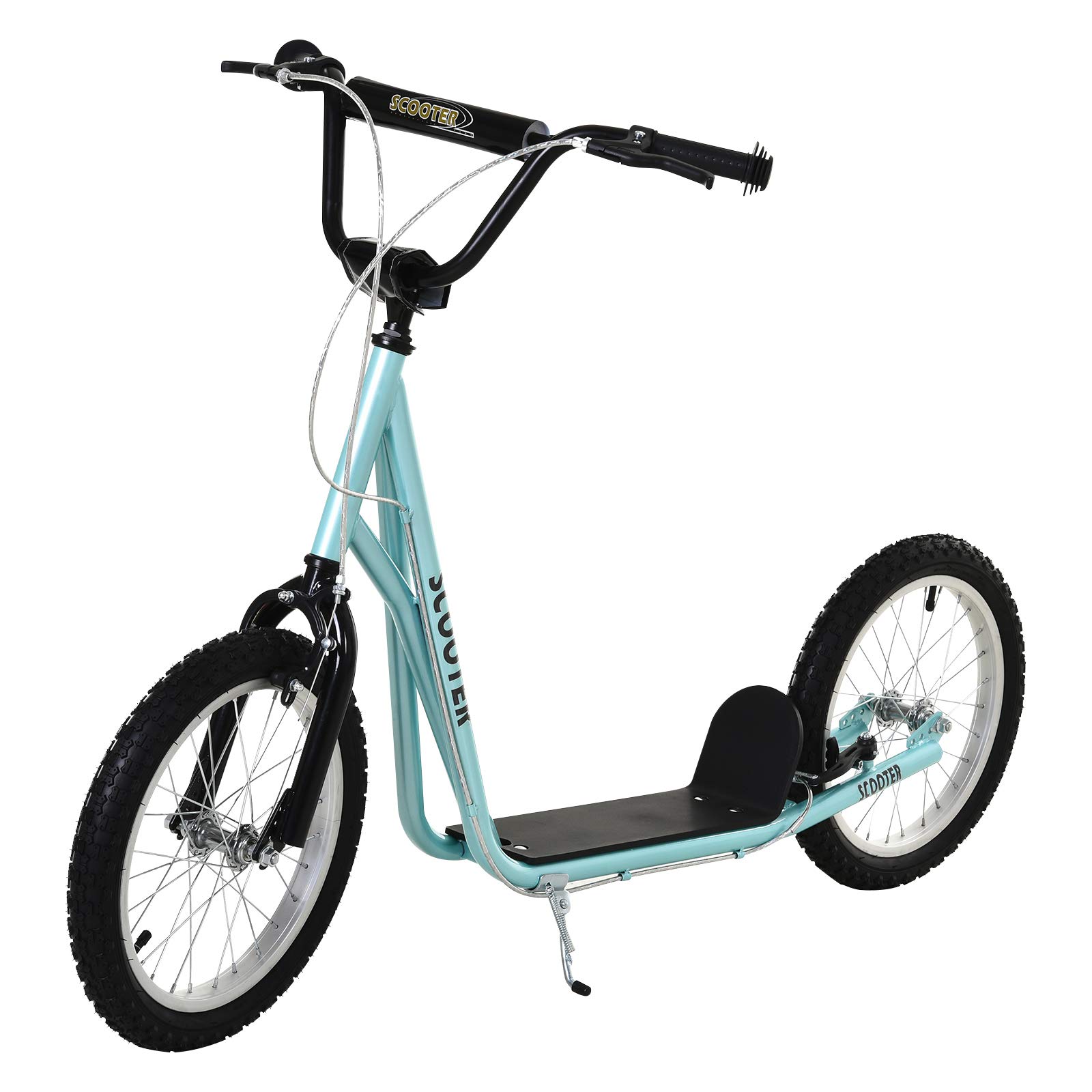 Aosom Youth Scooter Kick Scooter for Kids 5+ with Adjustable Handlebar 16" Front and Rear Dual Brakes Inflatable Wheels, Blue