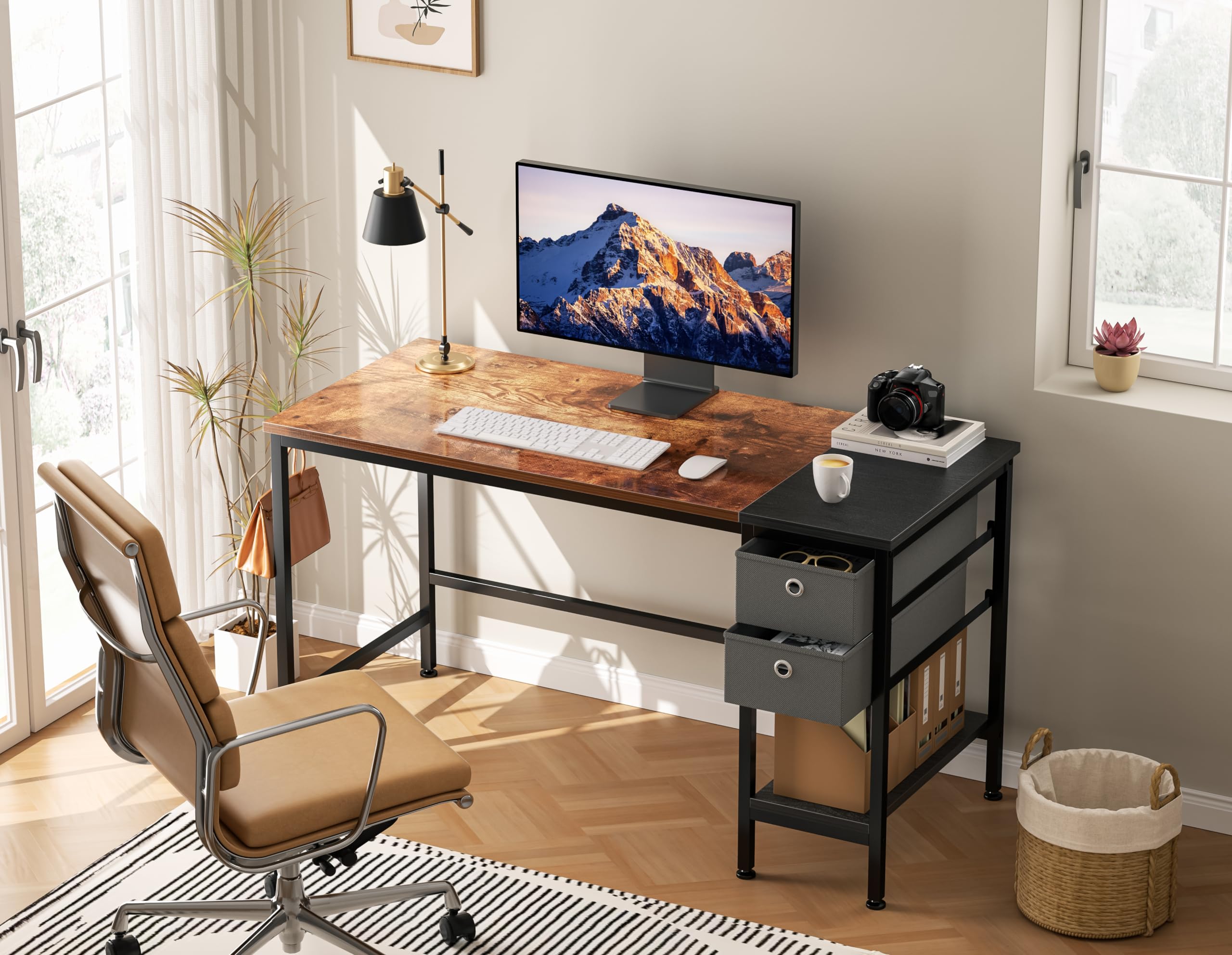 HOMIDEC Office Desk, Computer Desk with Drawers 47" Study Writing Desks for Home with Storage Shelves, Desks & Workstations for Home Office Bedroom