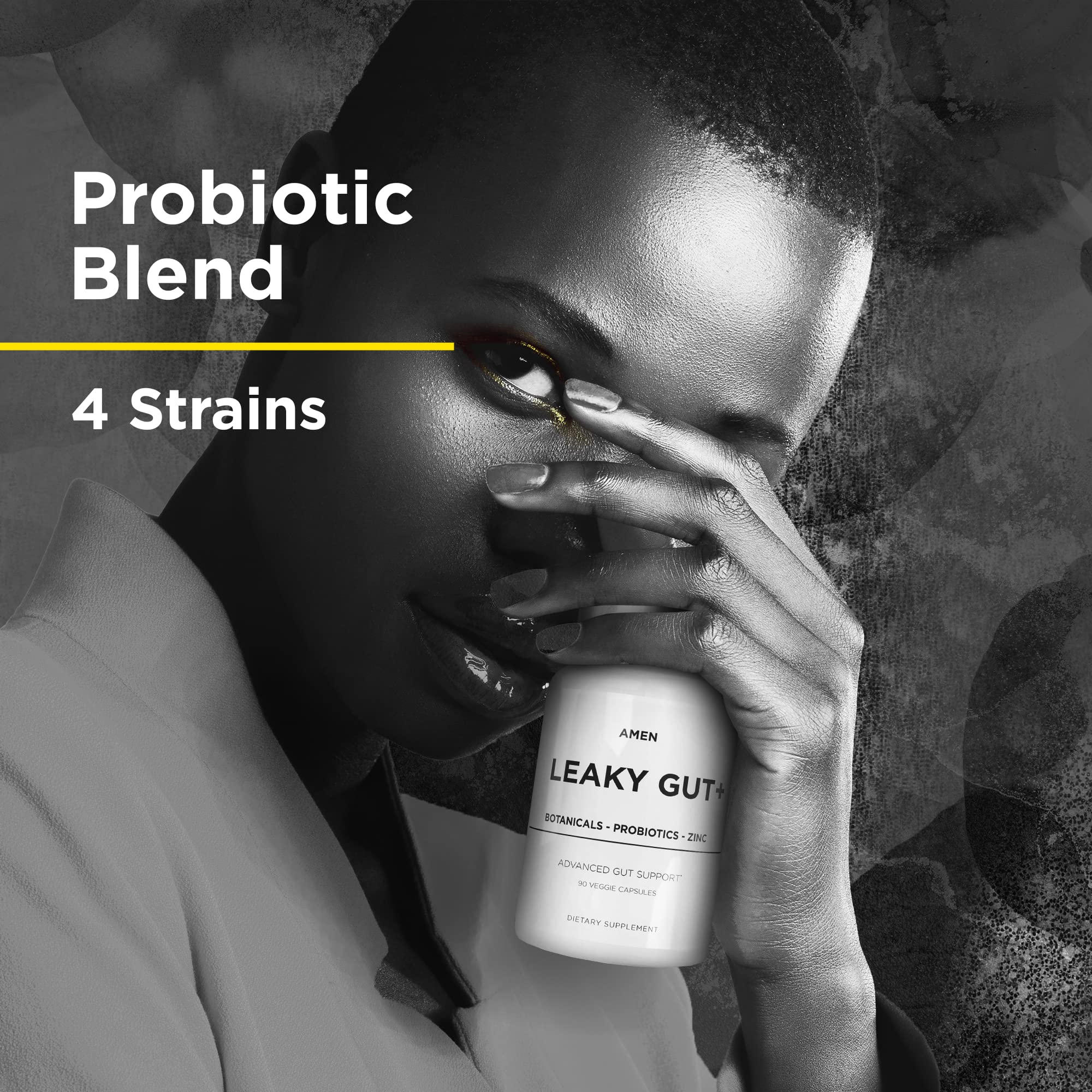Amen Leaky Gut Supplements - Advanced Formula with Bioavailable L Glutamine, Zinc, Turmeric, Licorice Root - Bowel and Stomach Probiotics & Fermented Prebiotics - Vegan, Non-GMO - 90 Capsules