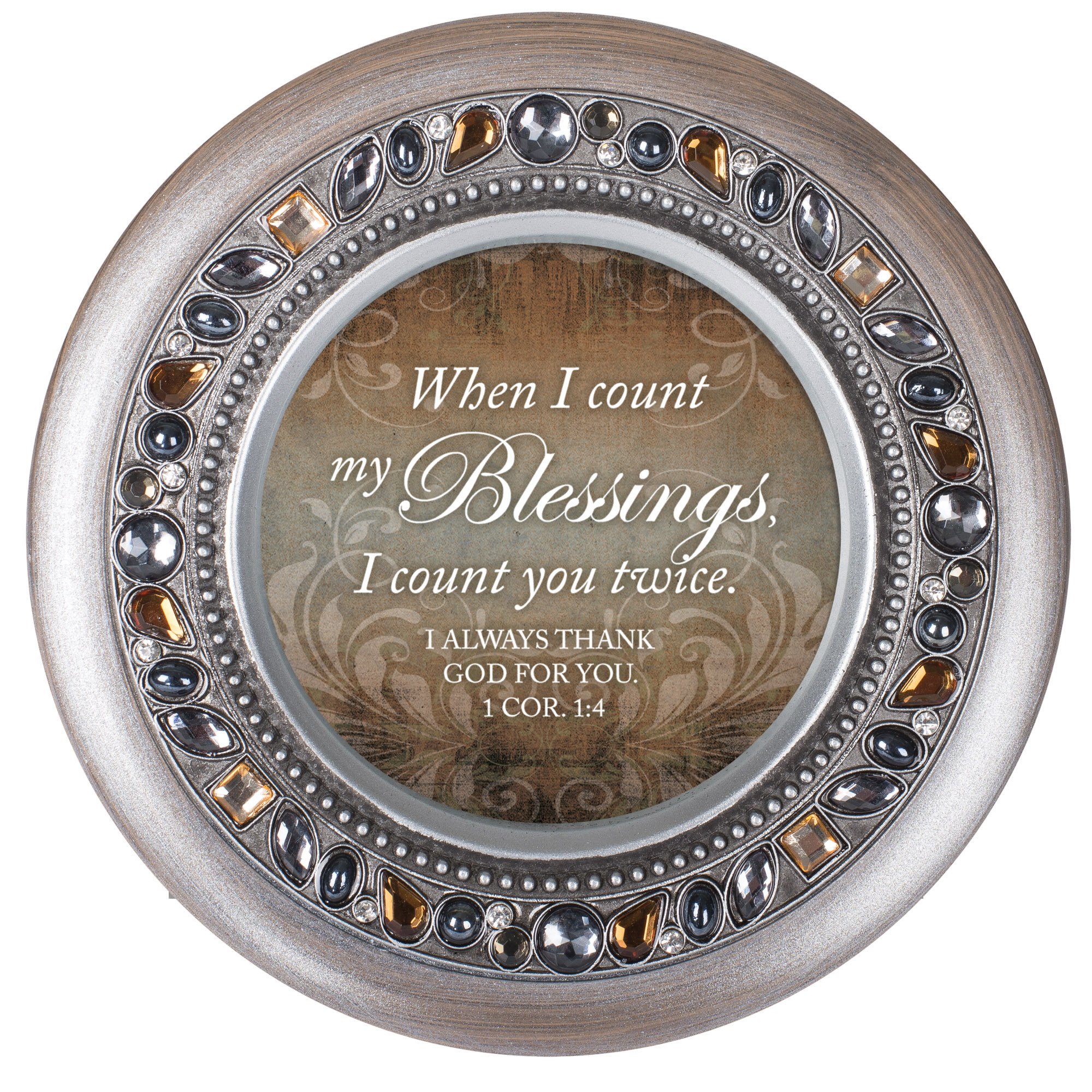 Cottage Garden Count Blessings You Twice Brushed Pewter Jewelry Music Box Plays Amazing Grace