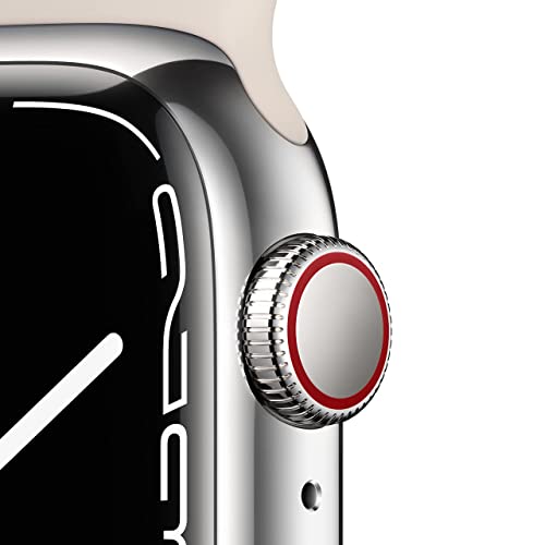 Apple Watch Series 7 (GPS + Cellular, 45MM) - Silver Stainless Steel Case with Starlight Sport Band (Renewed Premium)
