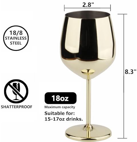 Arora Stainless Steel Wine Glass 18oz - Set of 2 Gold - 3.6" D x 8.3" H (851029)