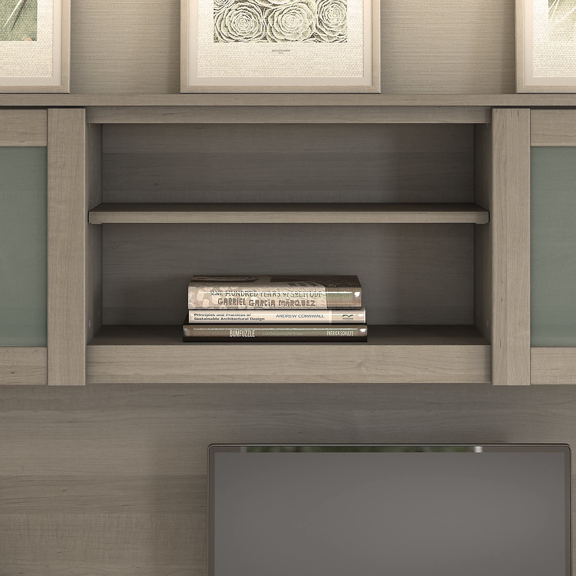 Bush Furniture Somerset 60W Desk Hutch in White and Storm Gray