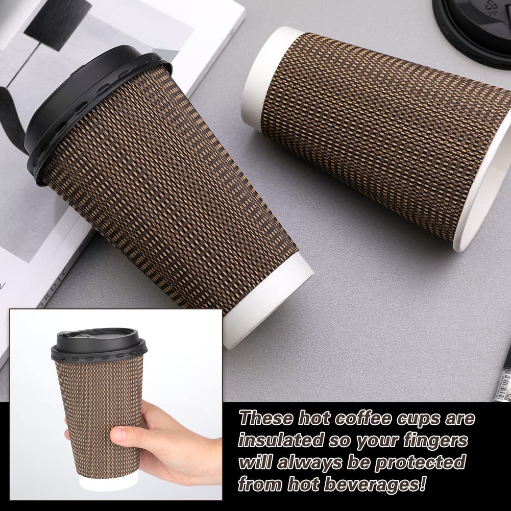 BALDCC 16 oz Disposable Coffee Cups with Lids,70 Set Wall Paper Cup, Three Layer Insulated Coffee Cups with Lids More Suitable for Hot Drinks Such as Coffee, Tea or Hot Chocolate