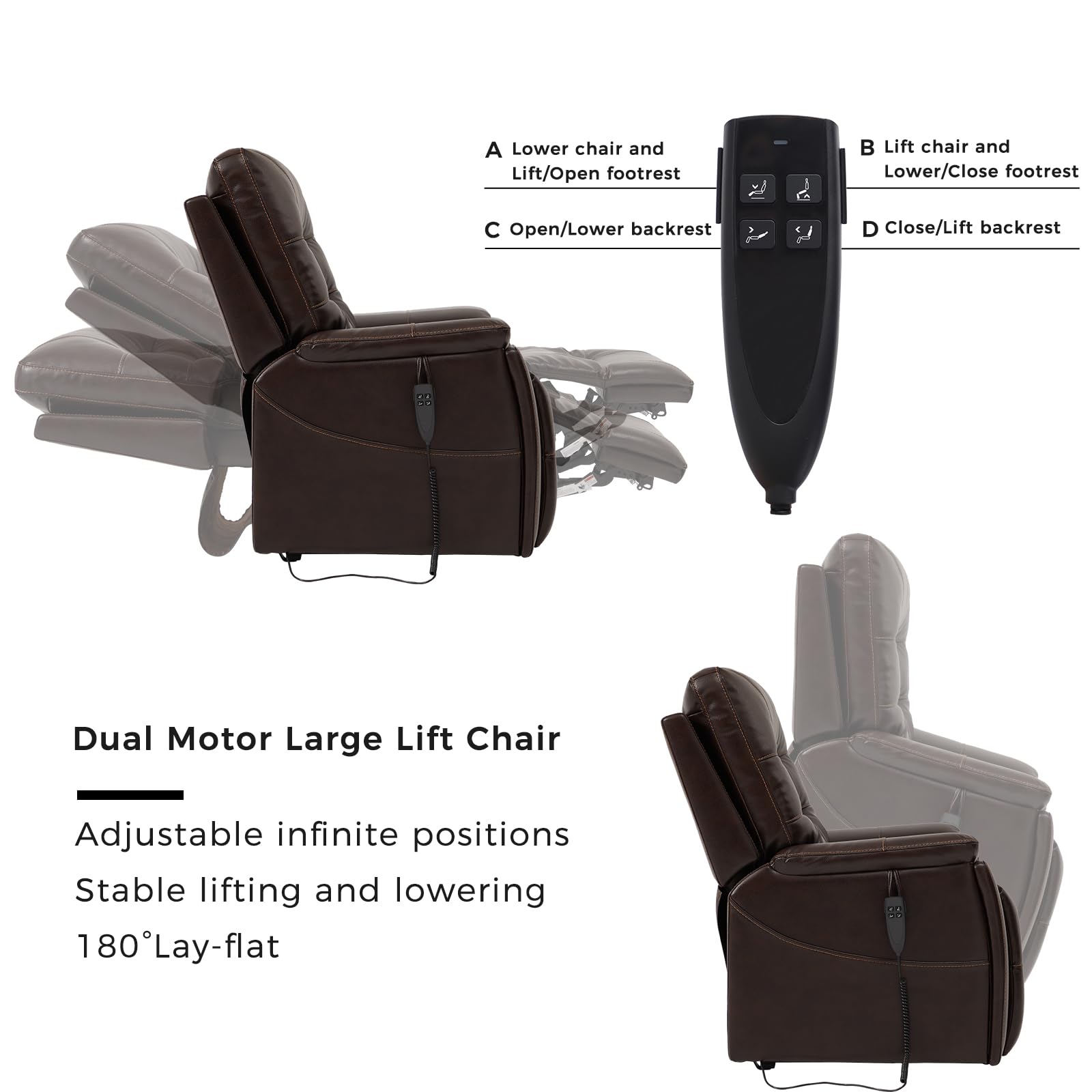 ASIMIL Large Power Lift Chairs Recliners for Elderly Dual OKIN Motor Infinite Position Ergonomics Sofa Lays Flat Chair,Hidden Cup Holder(Faux Leather,Brown