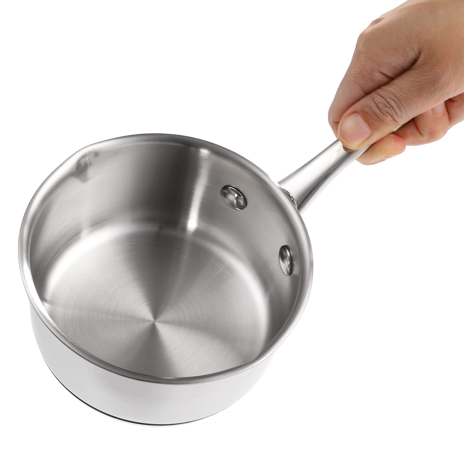DEAYOU 18/10 Stainless Steel Butter Warmer Measuring Pan, 0.5-Quart Milk Warmer Pot with Dual Pour Spouts, 17OZ Small Sauce Pan for Stove Top, Chocolate Melting, Coffee Tea Soup Warming