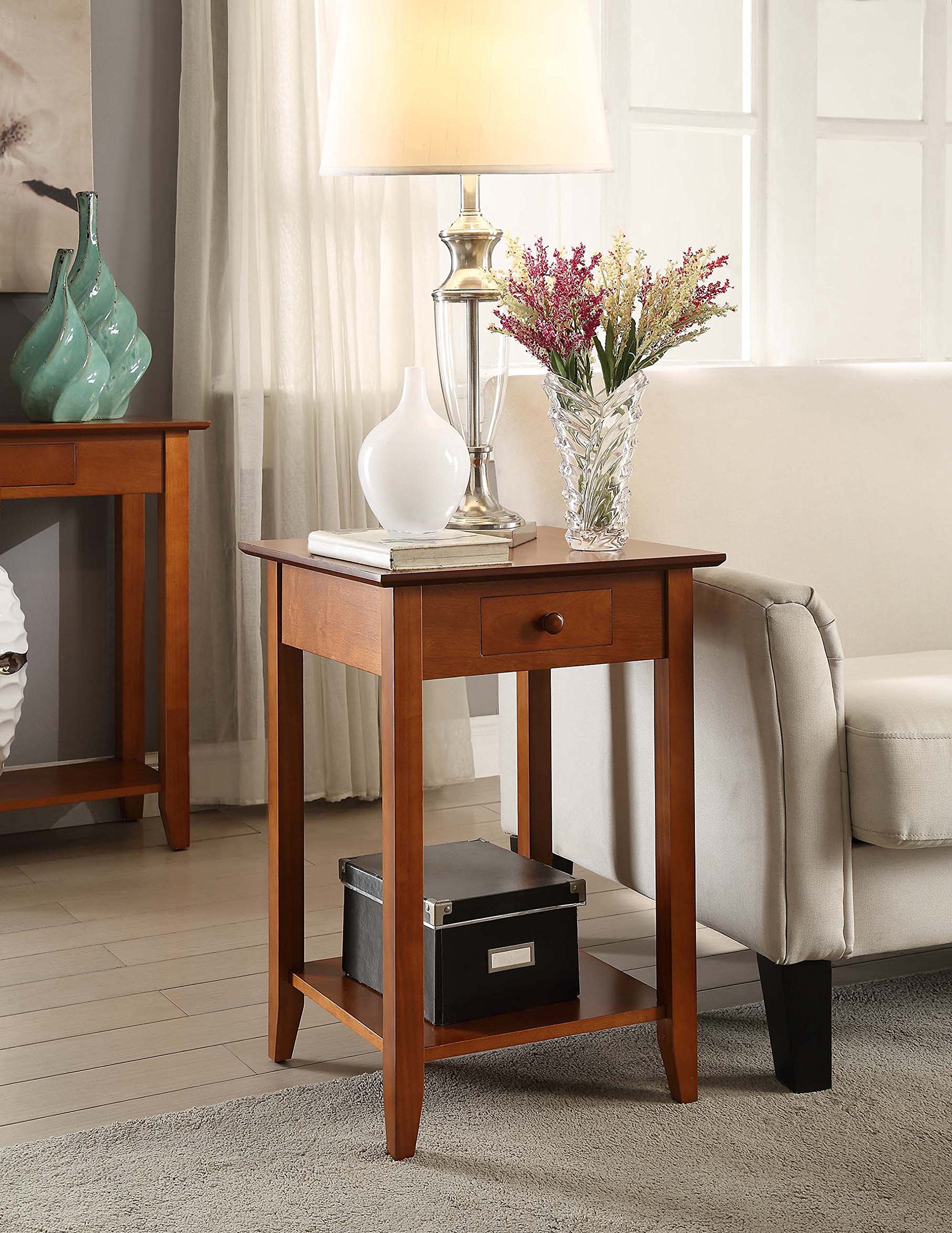 Convenience Concepts American Heritage End Table with Drawer and Shelf, Cherry, 18 in x 18 in x 26 in