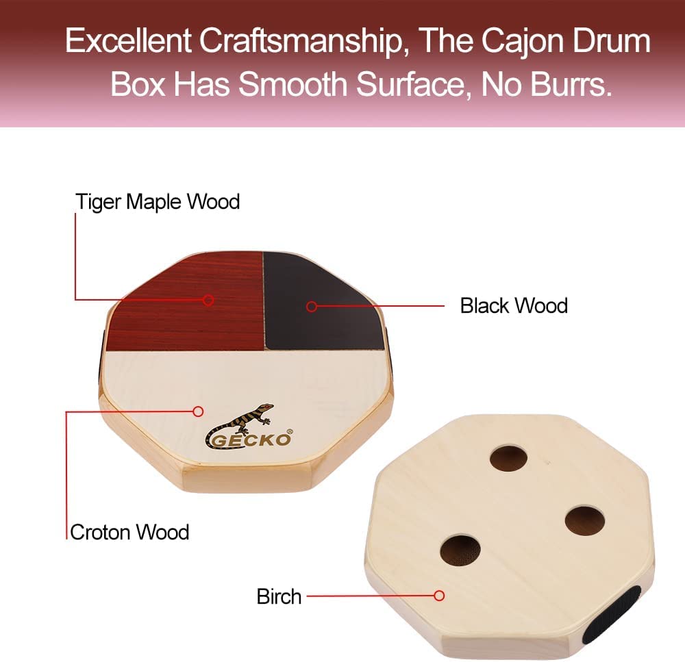 GECKO Cajon, Portable Box Drum with Storage Bag, Hand Drum, Percussion Instrument, Bong and Snare