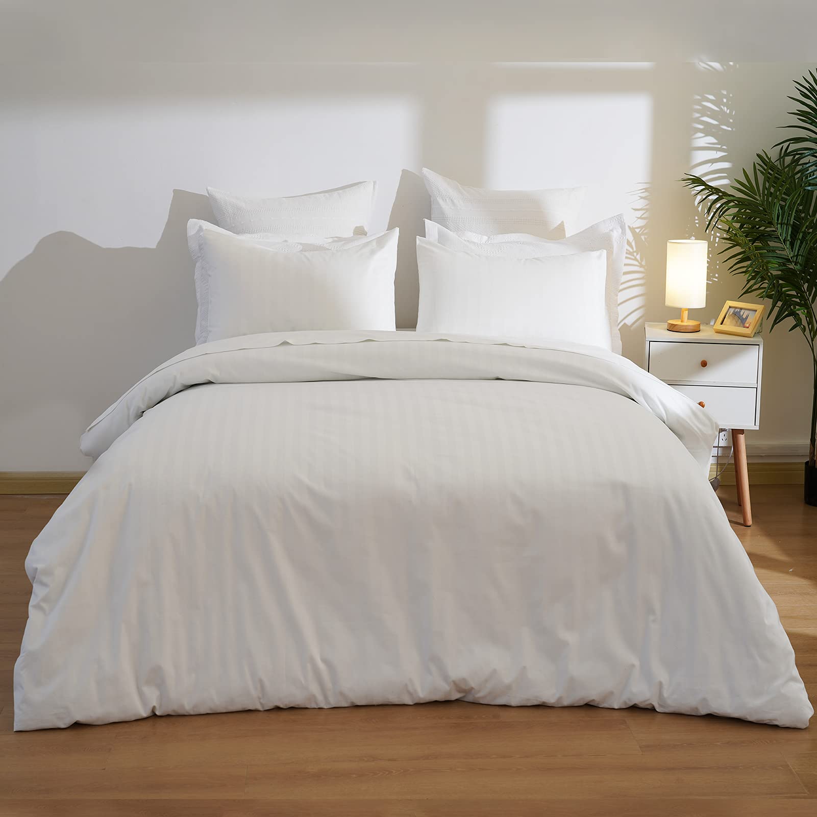 David's Home Cotton Blended Duvet Cover Set King, Ultra Soft Cozy Check Gingham Comforter Cover Set, Yarn Dyed Geometry Plaid Bedding Set 3 PCS for All Season,106"*92",Off White