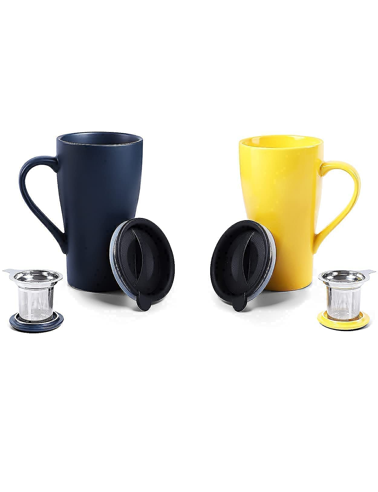ARRADEN Two Set Tea Cup with Infuser and 4 Lids, 18oz Large Tea Infuser Mug, Tea Strainer Cup for Loose Tea, Travel Mug with Tea Bag Holder