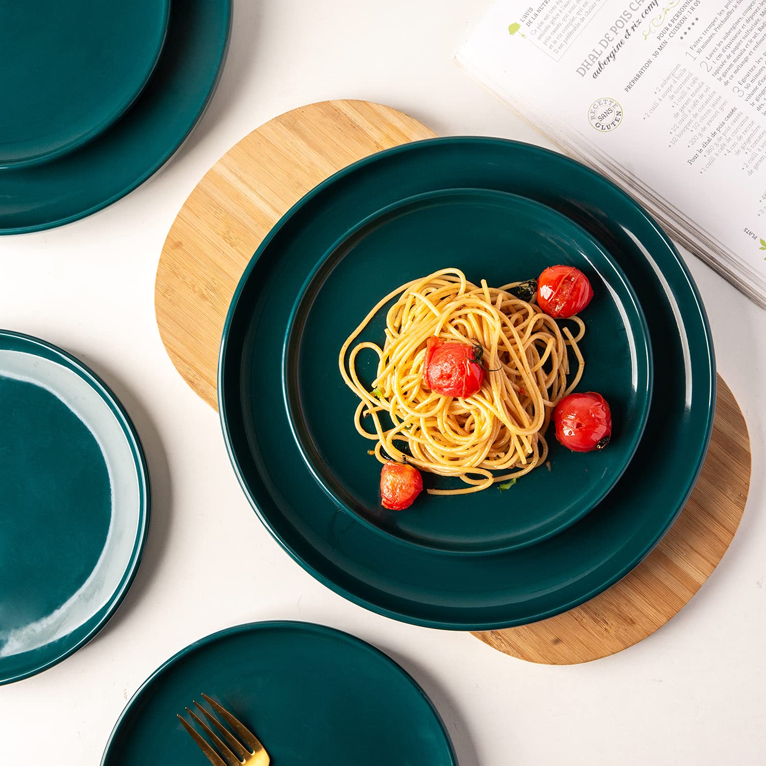 AmorArc Ceramic Plates Set of 6, 8.0 Inch Round Stoneware Salad Plates Use for Dessert, Salad, Appetizer etc,Microwave and Dishwasher Safe, Scratch Resistant Small Deep Dinner Plates-Green