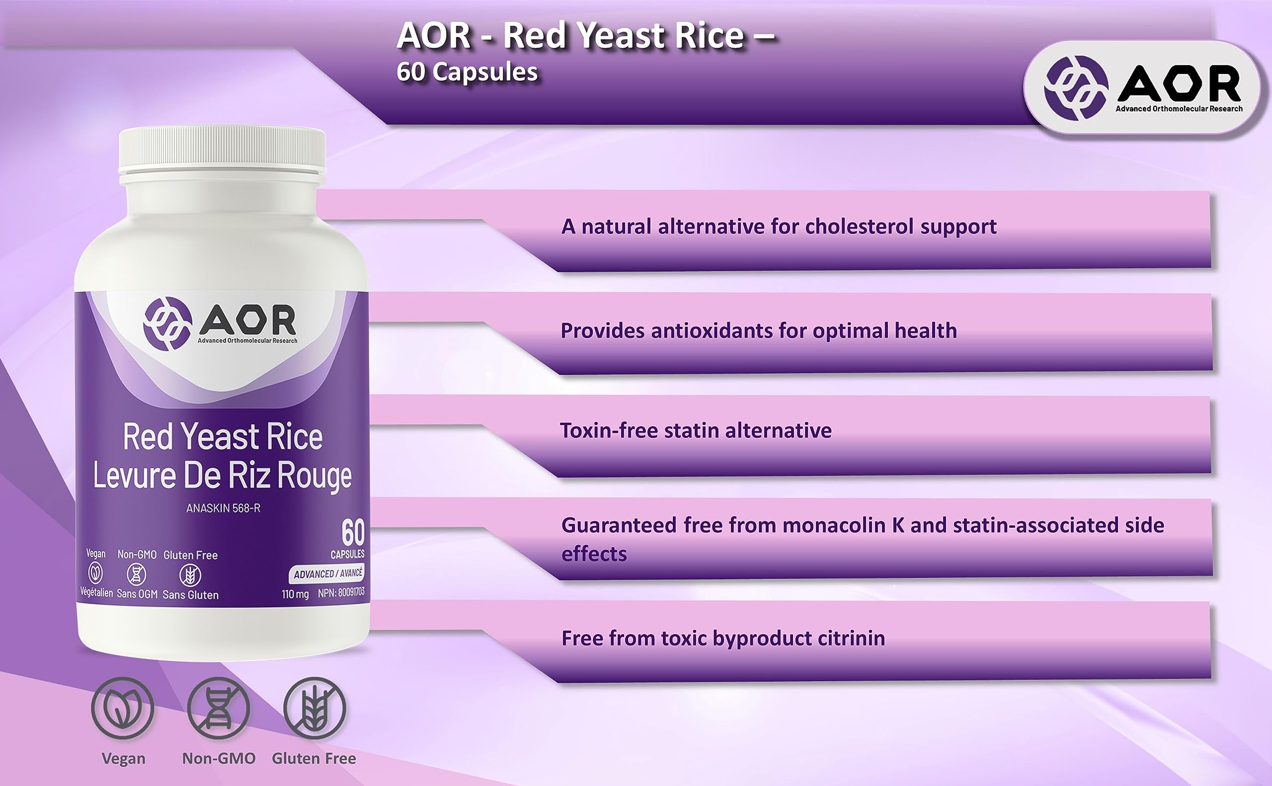 AOR Red Yeast Rice, 60 CT