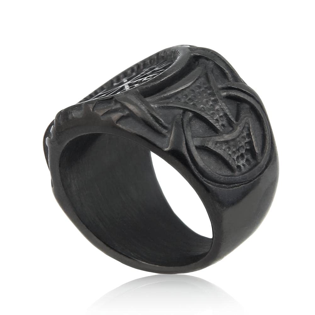 BAVIPOWER Viking Vegvisir Norse Compass Ring Stainless Steel Black Accessory Guardian Protection Amulet For Men Women