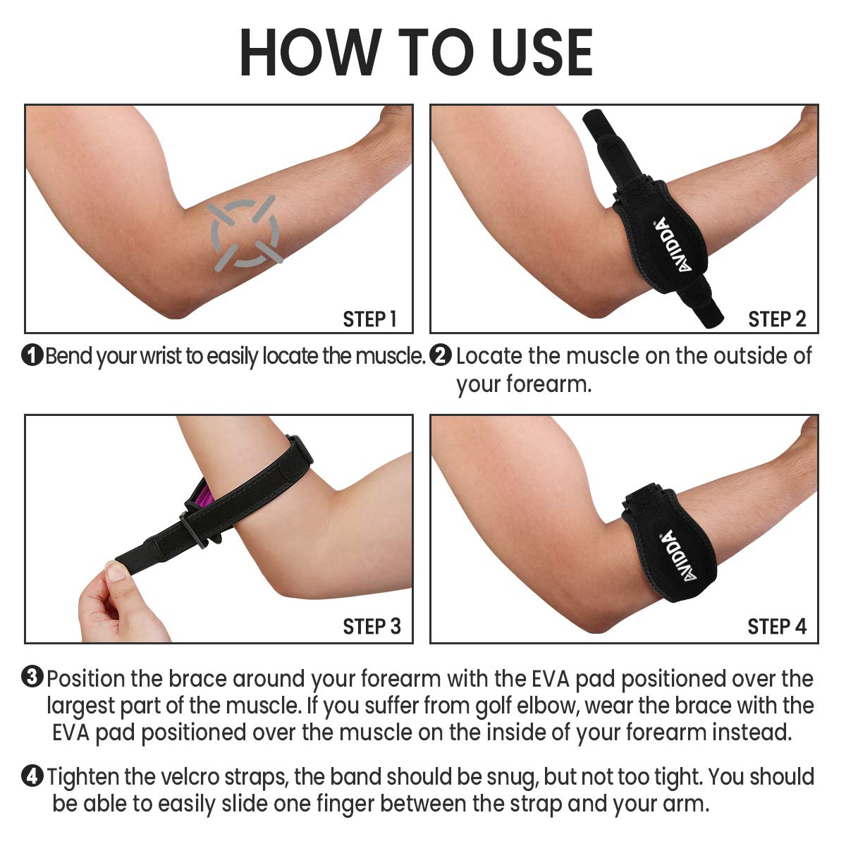 AVIDDA 2 Pack Tennis Elbow Brace with Compression Pad for Women and Men Golfers Elbow Brace for Tendonitis Pain Relief Purple