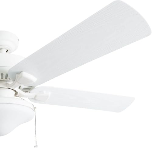 Honeywell Ceiling Fans Belmar 52 Inch Ceiling Fan With Light, Indoor/Outdoor Ceiling Fan with Pull Chain, LED Tri-Mount 5 Blade Design, ETL Damp Rated, White (50513-01)