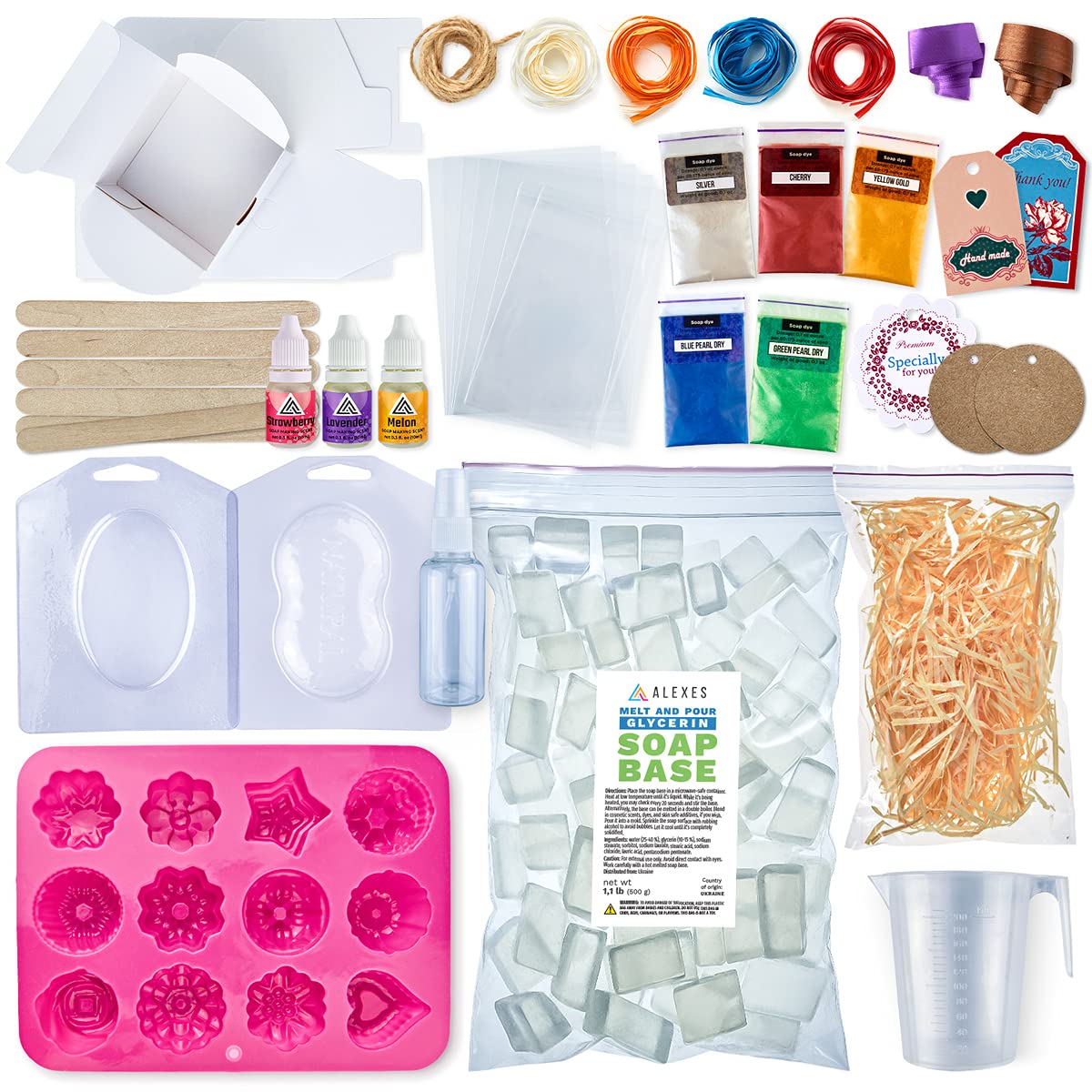 ALEXES Soap Making Kit - Make Your Own Handmade Soap - DIY Soap Making Supplies Kit for Adults - 1.1 lb Glycerin Soap Base - for Beginners