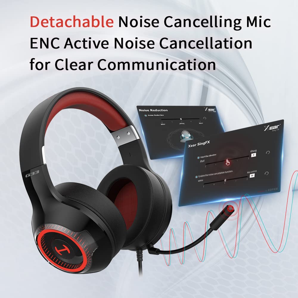 HECATE by Edifier G33 USB Gaming Headset, 7.1 Surround Sound, Over Ear Headphones with Detachable Noise Cancelling Microphone, 40mm Driver, RGB Light Effect, Works with PC, PS5, PS4, Mac, Laptop