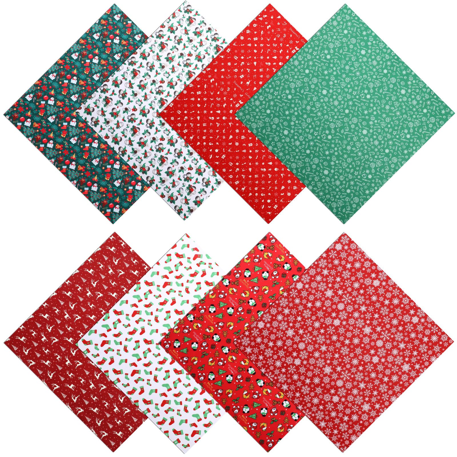 Panelee 8 Pcs 20 x 20 Inches Christmas Fabric Quilting Christmas Fabric Bundles Precut Fabric Squares Christmas Printed Fabric Scraps for DIY Sewing Crafts Project Patchwork Dress Apron