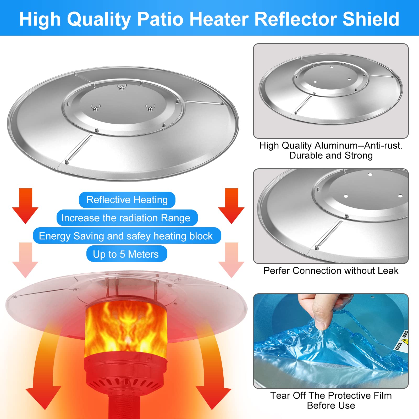 ARLBA Upgraded Outdoor Patio Heater Reflector Shield, Propane Heat Reflector Shield Top for Outdoor Heaters,Outdoor Heater Replacement Dome Part with All Hardware,33" Universal Fit(3-Hole Mount)